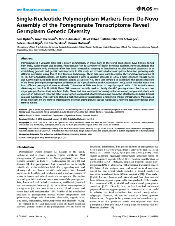 (PDF) Single-Nucleotide Polymorphism Markers from De-Novo Assembly of the Pomegranate ...