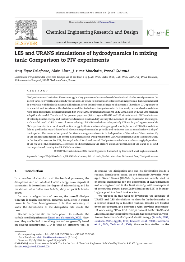 (PDF) LES and URANS simulations of hydrodynamics in mixing tank ...