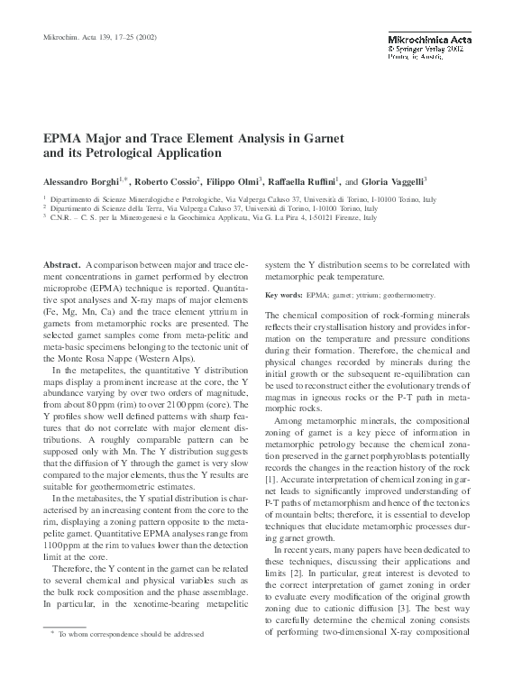 (PDF) EPMA Major and Trace Element Analysis in Garnet and its Petrological Application