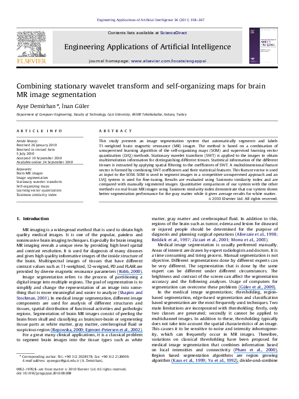Pdf Combining Stationary Wavelet Transform And Self Organizing Maps For Brain Mr Image