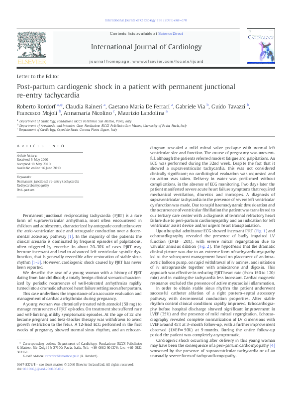 (PDF) Postpartum cardiogenic shock in a patient with permanent ...