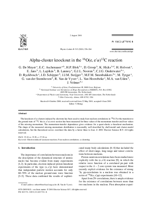 (PDF) Alpha-cluster knockout in the 16O(e,e′α)12C reaction