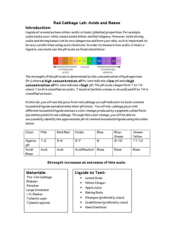 (PDF) Cabbage p H Indicator Experiment Instruction
