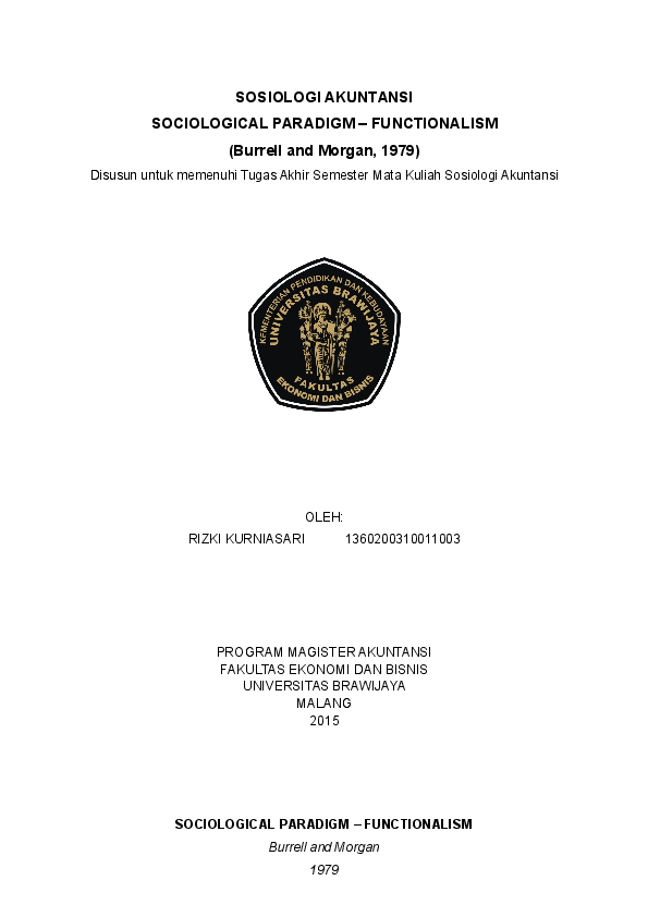 (DOC) Sociological Paradigm - Functionalism (Burrell & Morgan, 1979)