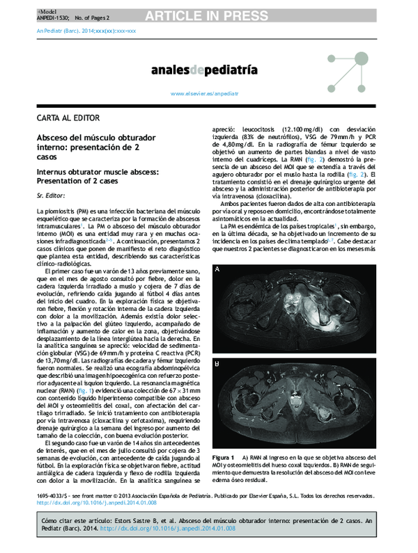 (PDF) [Internus obturator muscle abscess: Presentation of 2 cases.]