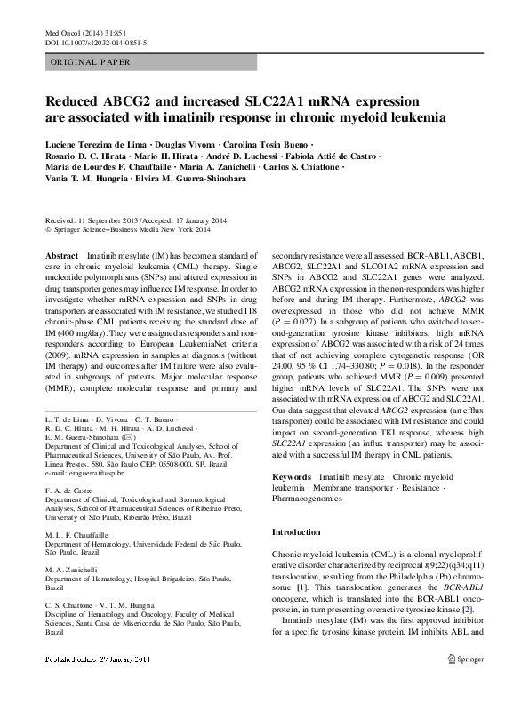 (PDF) Reduced ABCG2 and increased SLC22A1 mRNA expression are ...