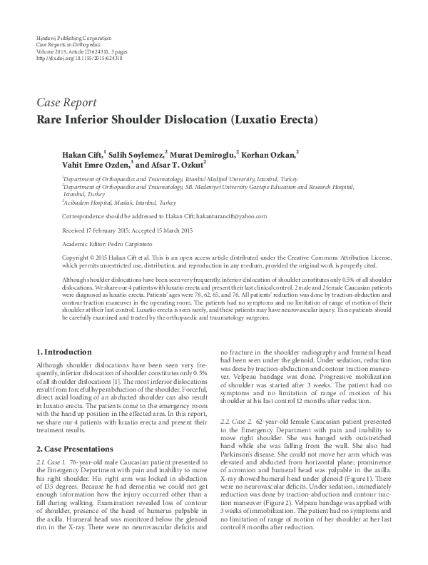 (PDF) Rare Inferior Shoulder Dislocation (Luxatio Erecta)