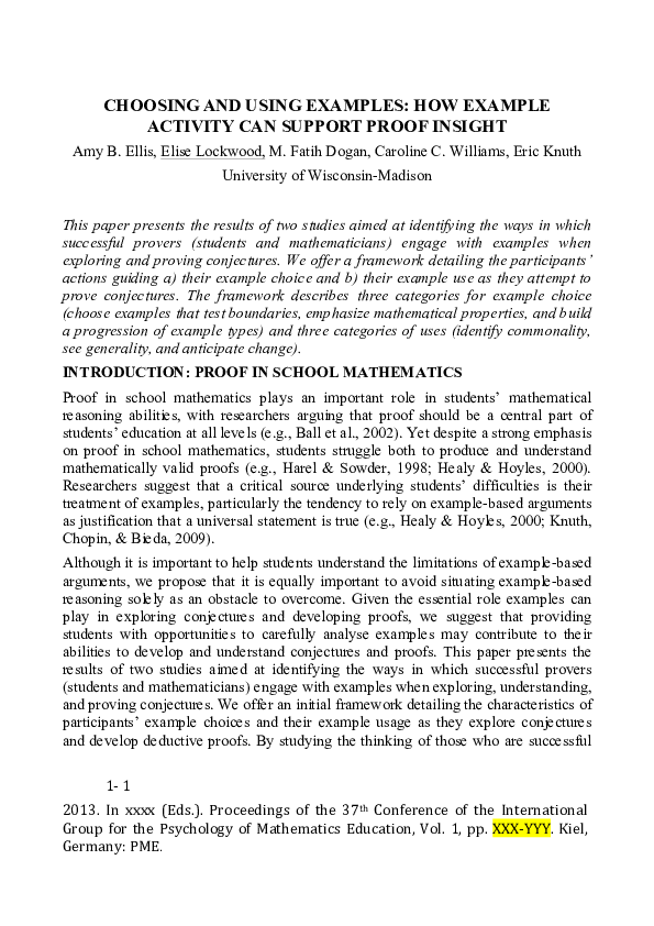 (PDF) Choosing and using examples: How example activity can support ...