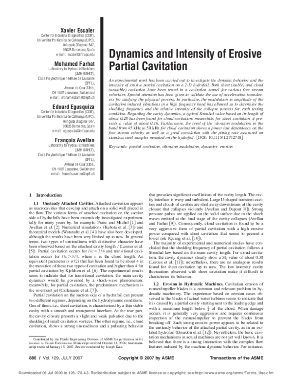 (PDF) Dynamics and Intensity of Erosive Partial Cavitation