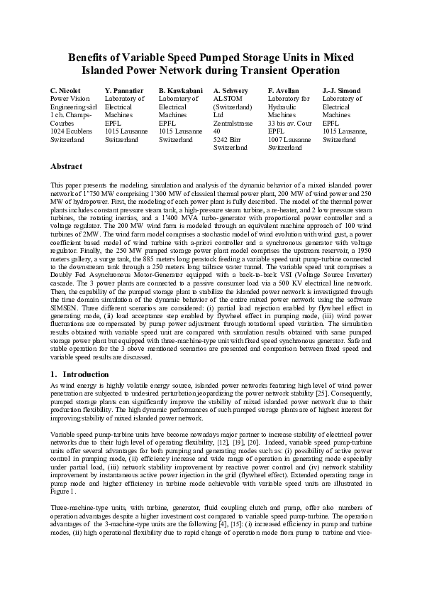 (PDF) Benefits of variable speed pumped storage units in mixed islanded ...