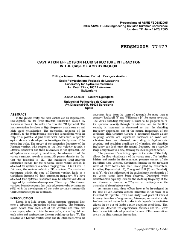 Pdf Cloud Cavitation Behavior On A Hydrofoil Due To Fluid Structure Interaction Bryce Pearce