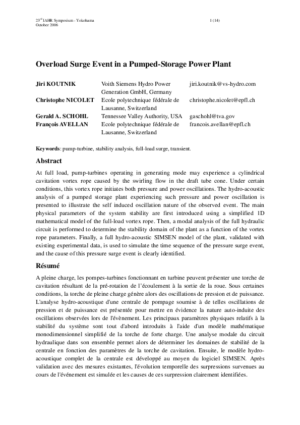 (PDF) Overload surge event in a pumped-storage power plant