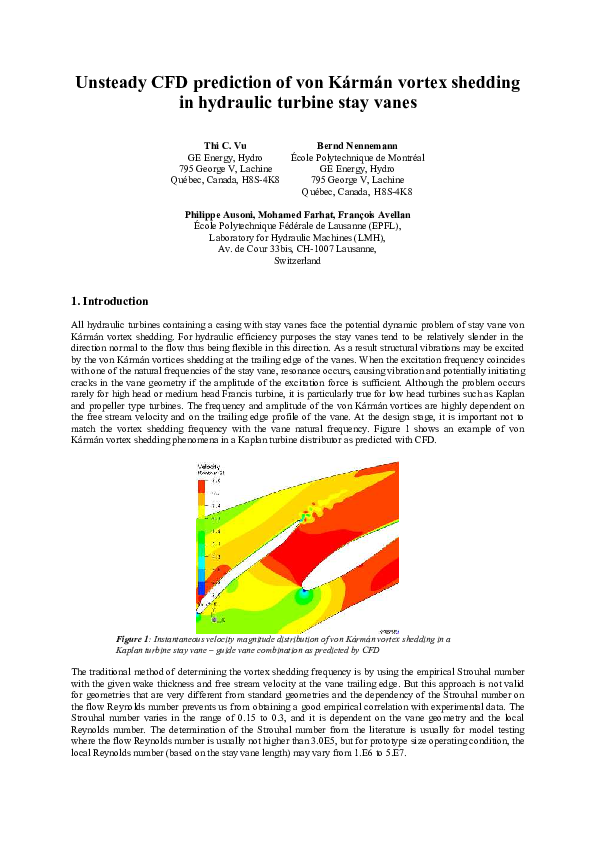 (PDF) Unsteady CFD prediction of von Kármán vortex shedding in hydraulic turbine stay vanes