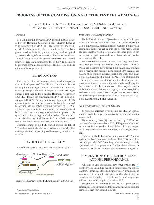 (PDF) Progress of the Commissioning of the Test FEL at MAX-lab