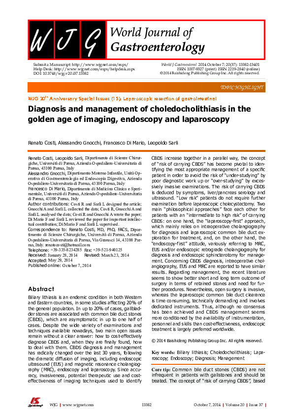 (PDF) Diagnosis and management of choledocholithiasis in the golden age ...