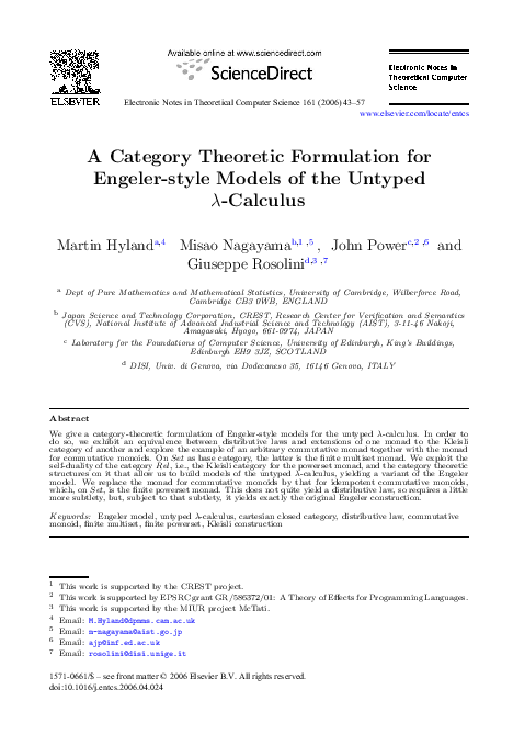 (PDF) A Category Theoretic Formulation for Engeler-style Models of the ...
