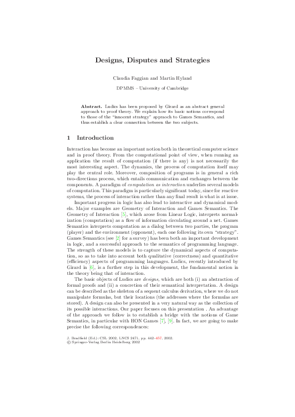 (PDF) Designs, Disputes and Strategies