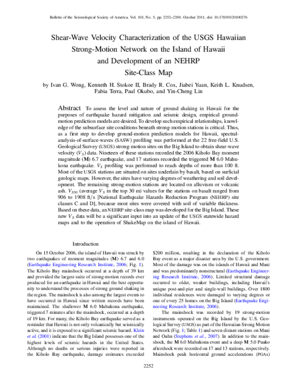 (PDF) Shear-Wave Velocity Characterization of the USGS Hawaiian Strong ...