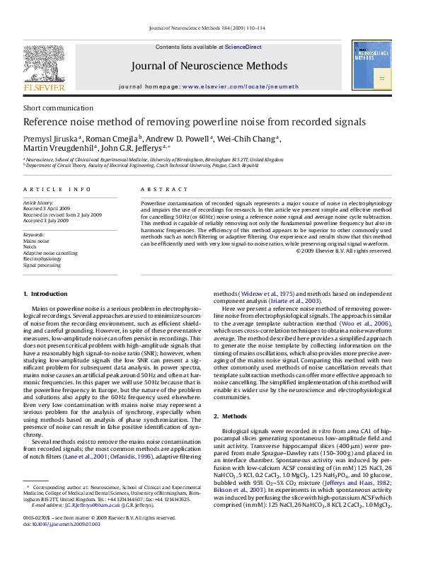 (PDF) Reference noise method of removing powerline noise from recorded ...