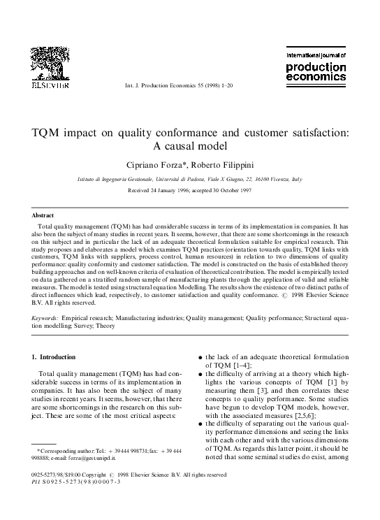 Pdf Tqm Impact On Quality Conformance And Customer Satisfaction A Causal Model