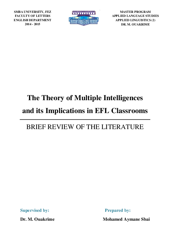 THE THEORY OF MULTIPLE INTELLIGENCES AND ITS IMPLICATIONS IN EFL CLASSROOM