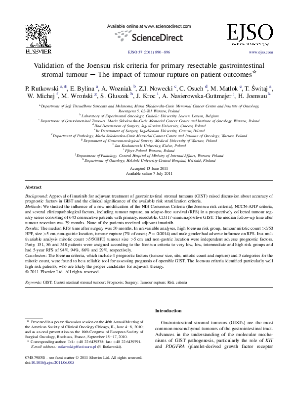 (PDF) Validation of the Joensuu risk criteria for primary resectable ...