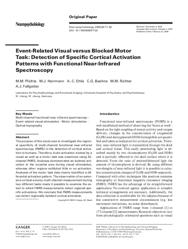 Pdf Event Related Visual Versus Blocked Motor Task Detection Of