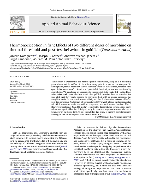 (PDF) Thermonociception in fish: Effects of two different doses of ...