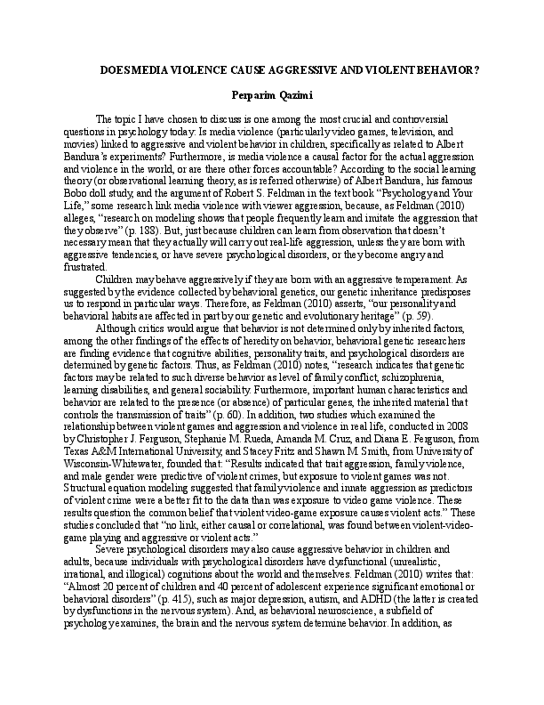 (DOC) Does Media Violence Cause Aggressive and Violent Behavior?