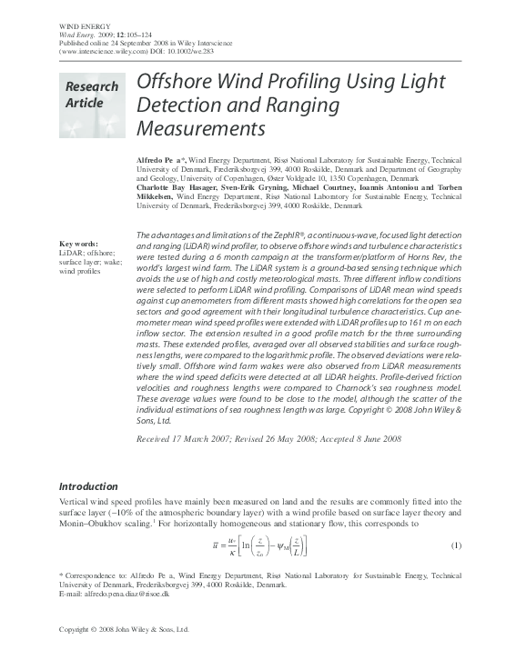 (PDF) Offshore wind profiling using light detection and ranging measurements | Sven-erik Gryning ...