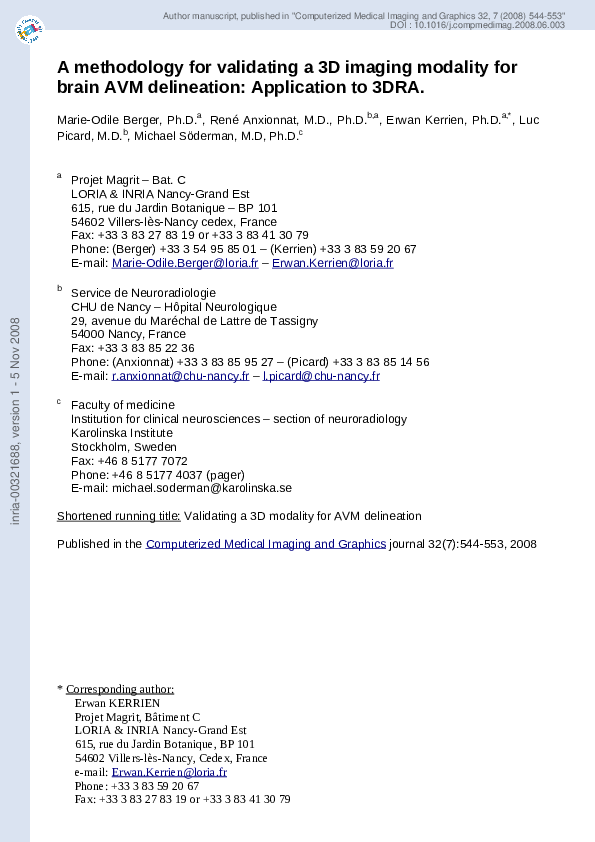 (PDF) A methodology for validating a 3D imaging modality for brain AVM ...