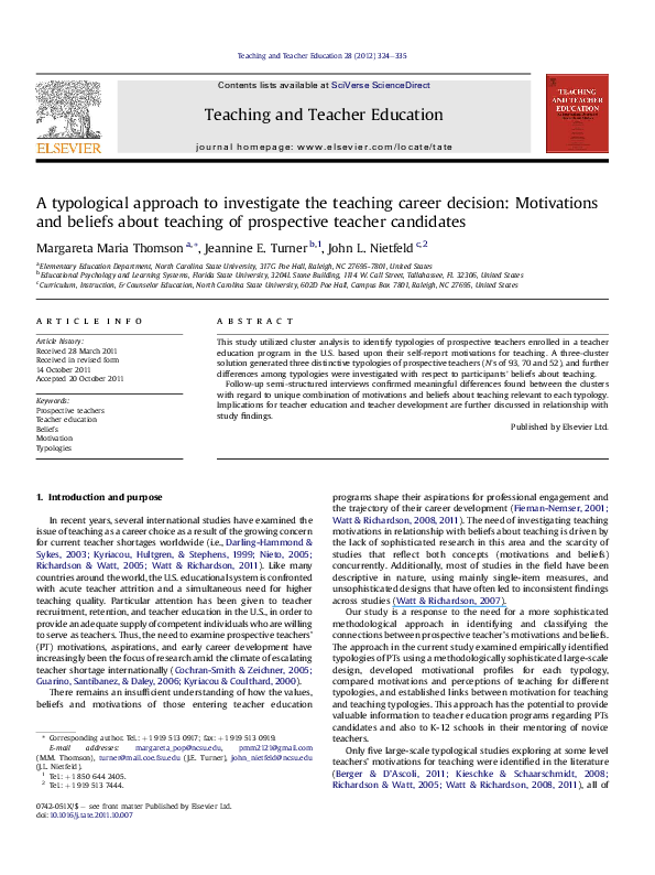 (PDF) A typological approach to investigate the teaching career ...