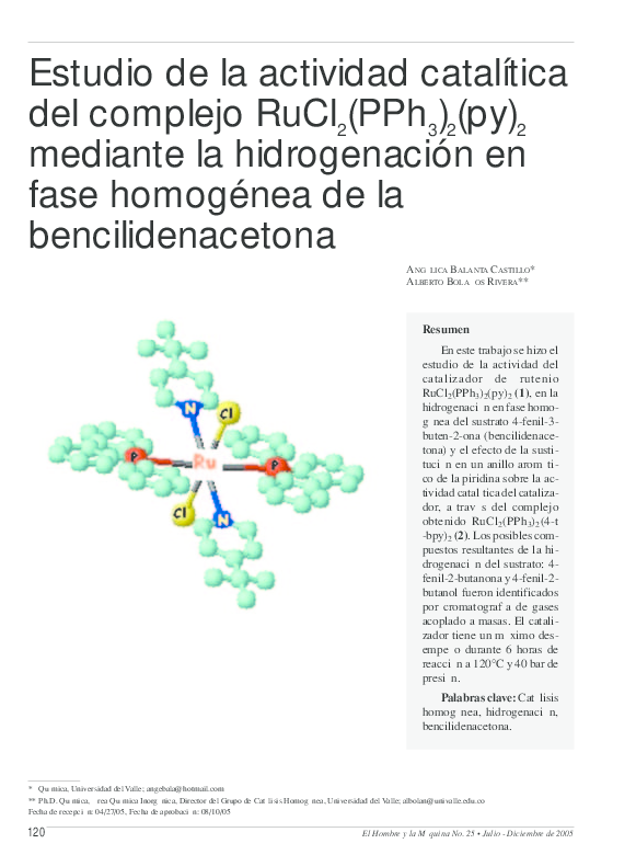 (PDF) Estudio de la actividad catalítica del complejo RuCl2(PPh3)2(py)2 ...