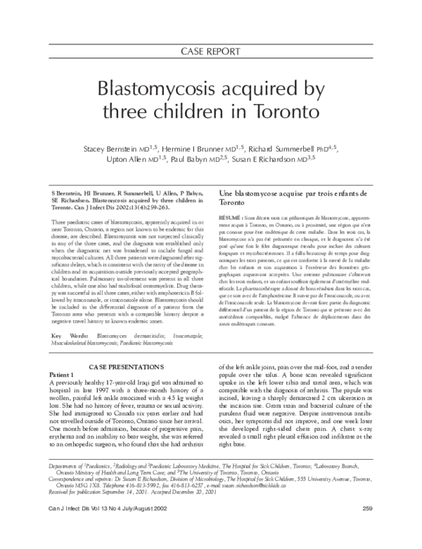 (PDF) Blastomycosis acquired by three children in Toronto