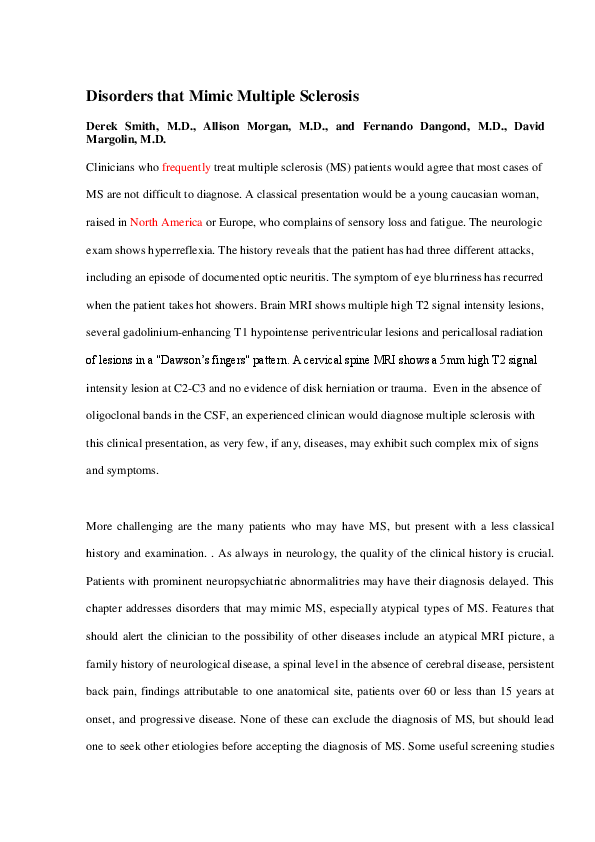 (PDF) Disorders that mimic Multiple Sclerosis