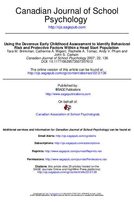 (PDF) Using the Devereux Early Childhood Assessment to identify ...