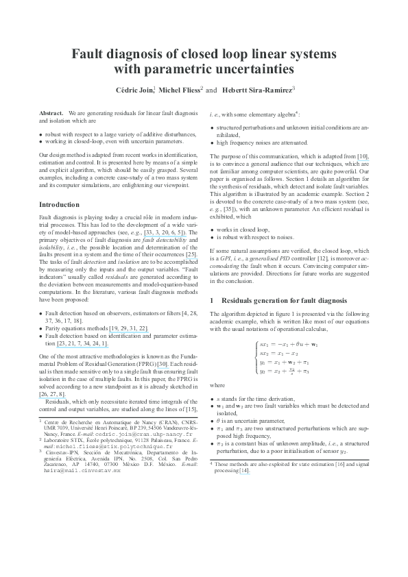 (PDF) Robust Fault Diagnosis in Closed-Loop Systems