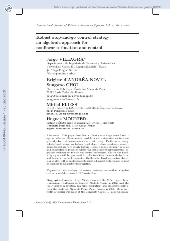 (PDF) Robust stop-and-go control strategy: an algebraic approach for non-linear estimation and ...
