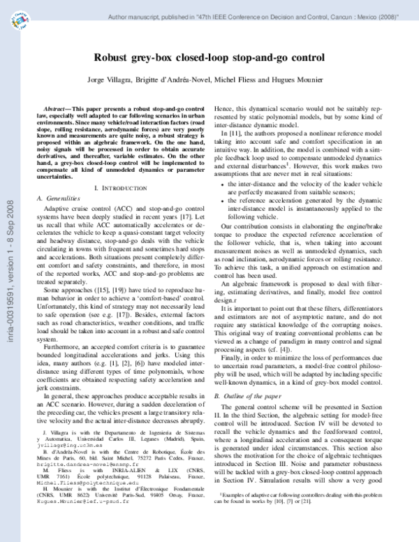 (PDF) Robust grey-box closed-loop stop-and-go control | Michel Fliess and Brigitte D'Andréa ...