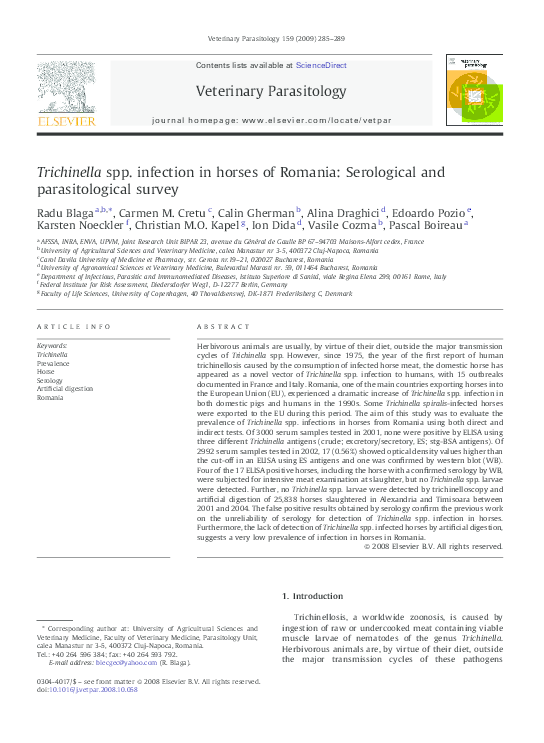(PDF) Trichinella spp. infection in horses of Romania: Serological and ...