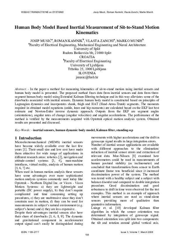 (PDF) Human body model based inertial measurement of sit-to-stand motion kinematics
