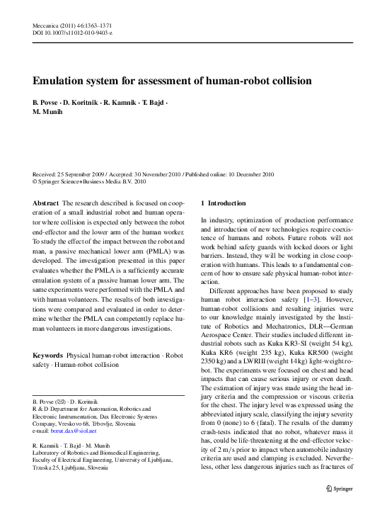 (PDF) Human-Robot Collision Assessment System
