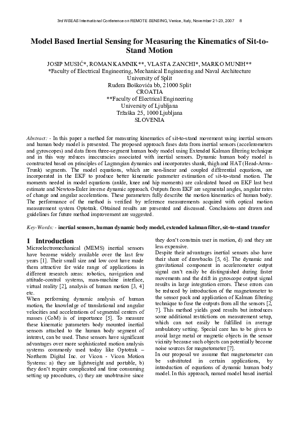 (PDF) Model Based Inertial Sensing for Measuring the Kinematics of Sit-to- Stand Motion