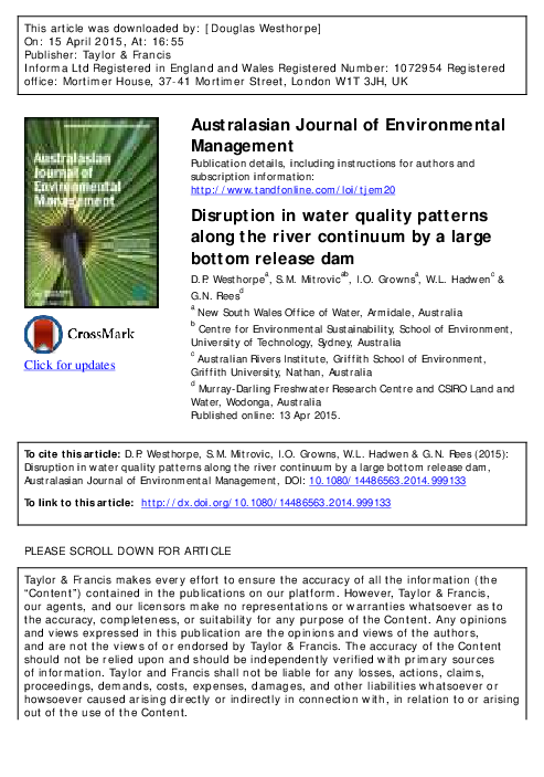 (PDF) Disruption in water quality patterns along the river continuum by ...