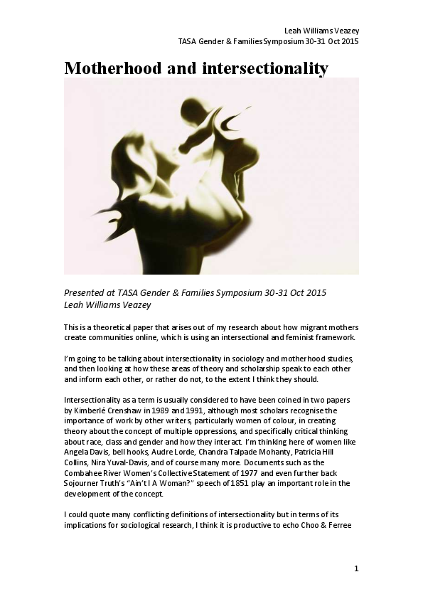 (PDF) Motherhood and intersectionality (conference paper)