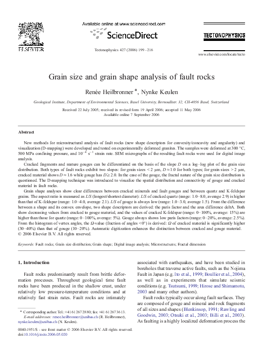 (PDF) Grain size and grain shape analysis of fault rocks