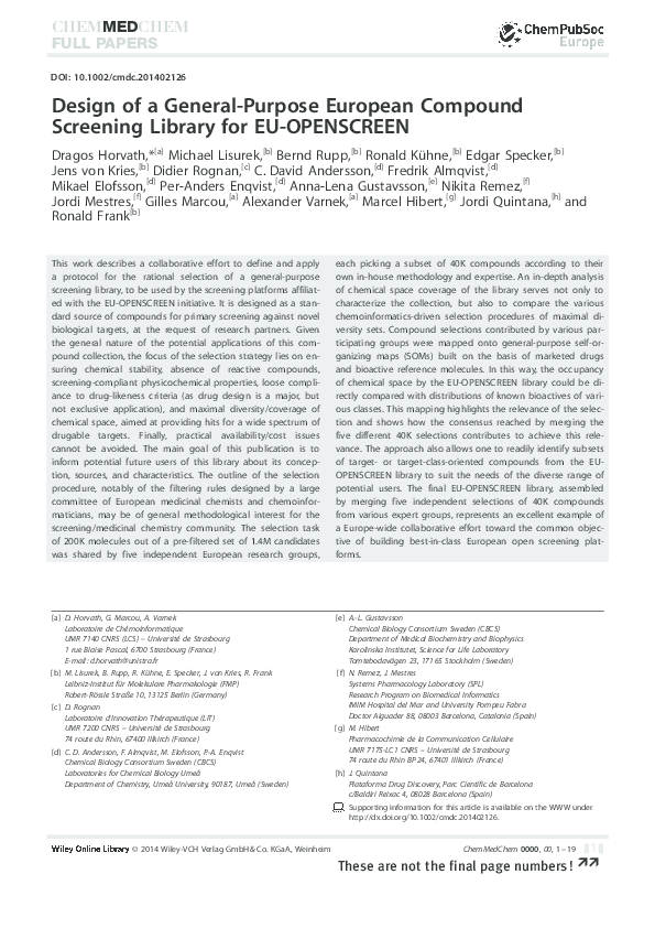 (PDF) Design of a General-Purpose European Compound Screening Library ...