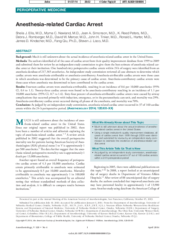 (PDF) Anesthesia-related Cardiac Arrest