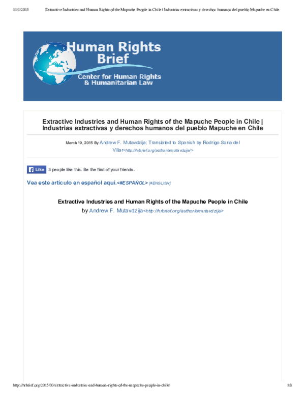 (PDF) Extractive Industries and Human Rights of the Mapuche People in ...