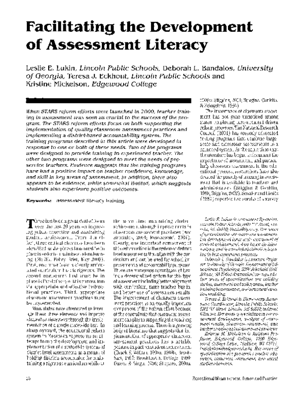 (PDF) Facilitating the Development of Assessment Literacy